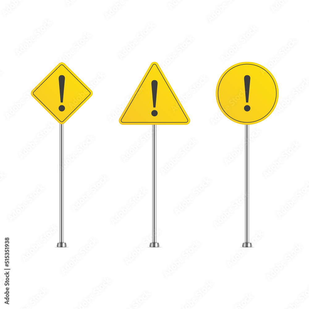 Set of caution icons in flat style. Caution signs different forms ...