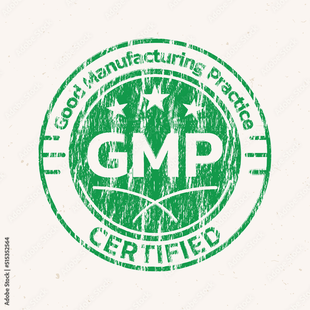 GMP certified icon or logo with grunge, rough texture.. Good ...
