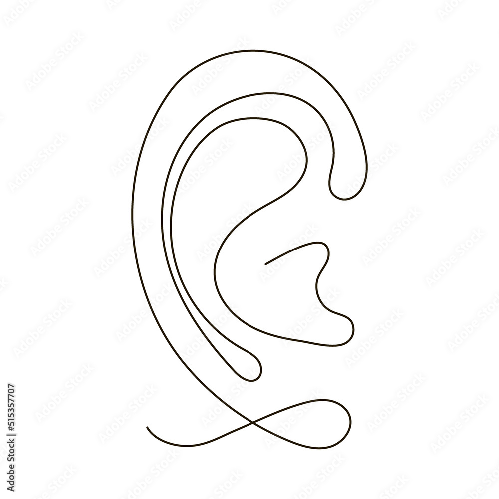 Ear outline, hear icon, one art line continuous drawing. Hear, listen ...