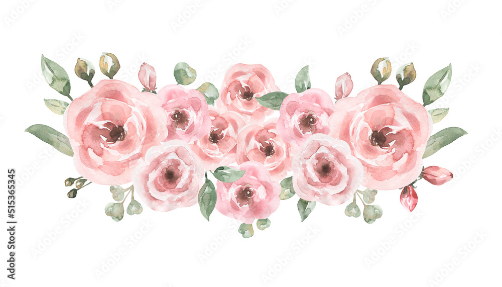 Watercolor Delicate peony flowers bouquet clipart, Pink garden flower ...