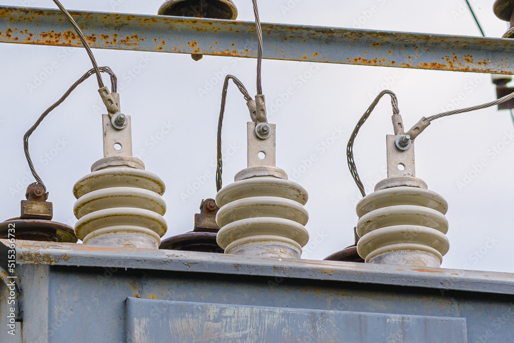 High voltage circuit breaker,insulators and conductors in a power ...