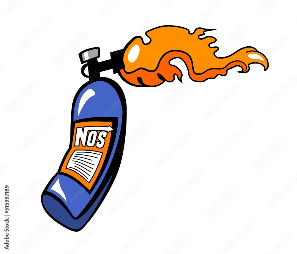 Nitrous Oxide System. NO2 bottle cartoon illustration Stock Vector ...