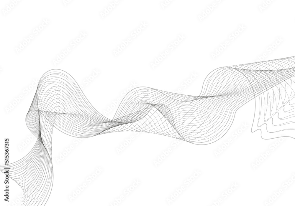 Undulate grey wave swirl, frequency sound wave, twisted curve lines ...