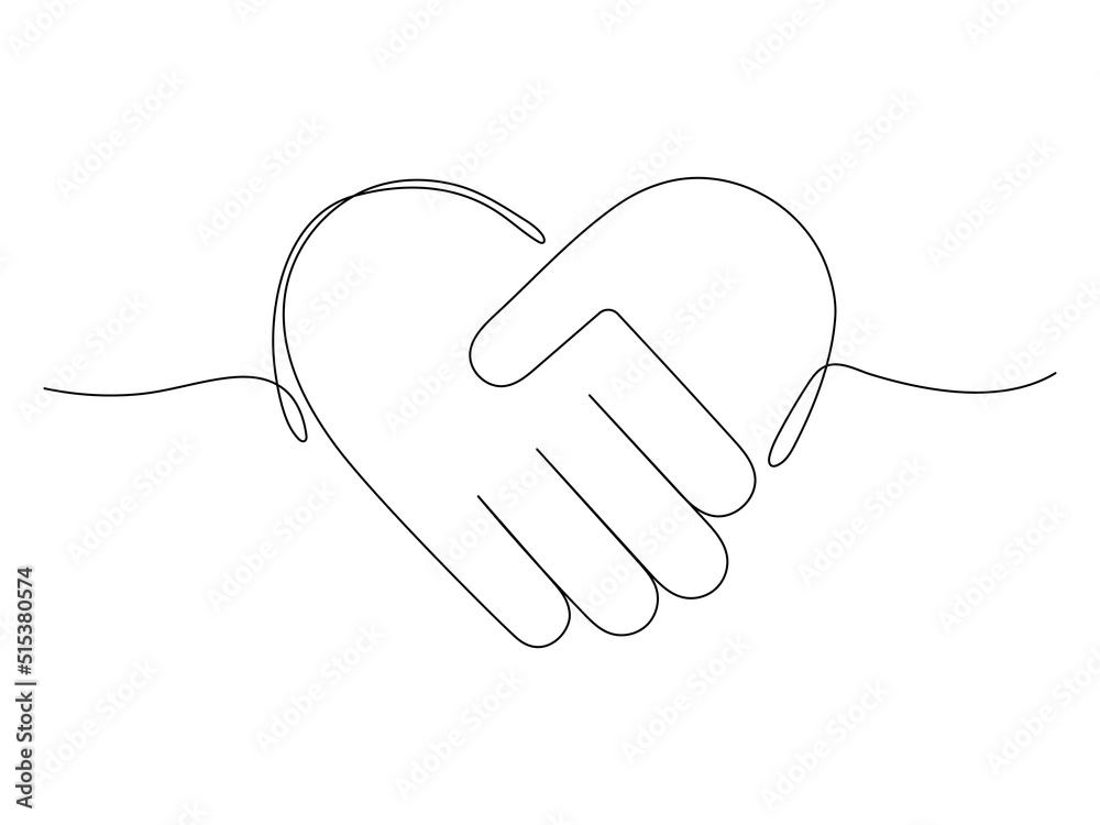 Heart handshake continuous line drawing. Love shaking hands. Business ...