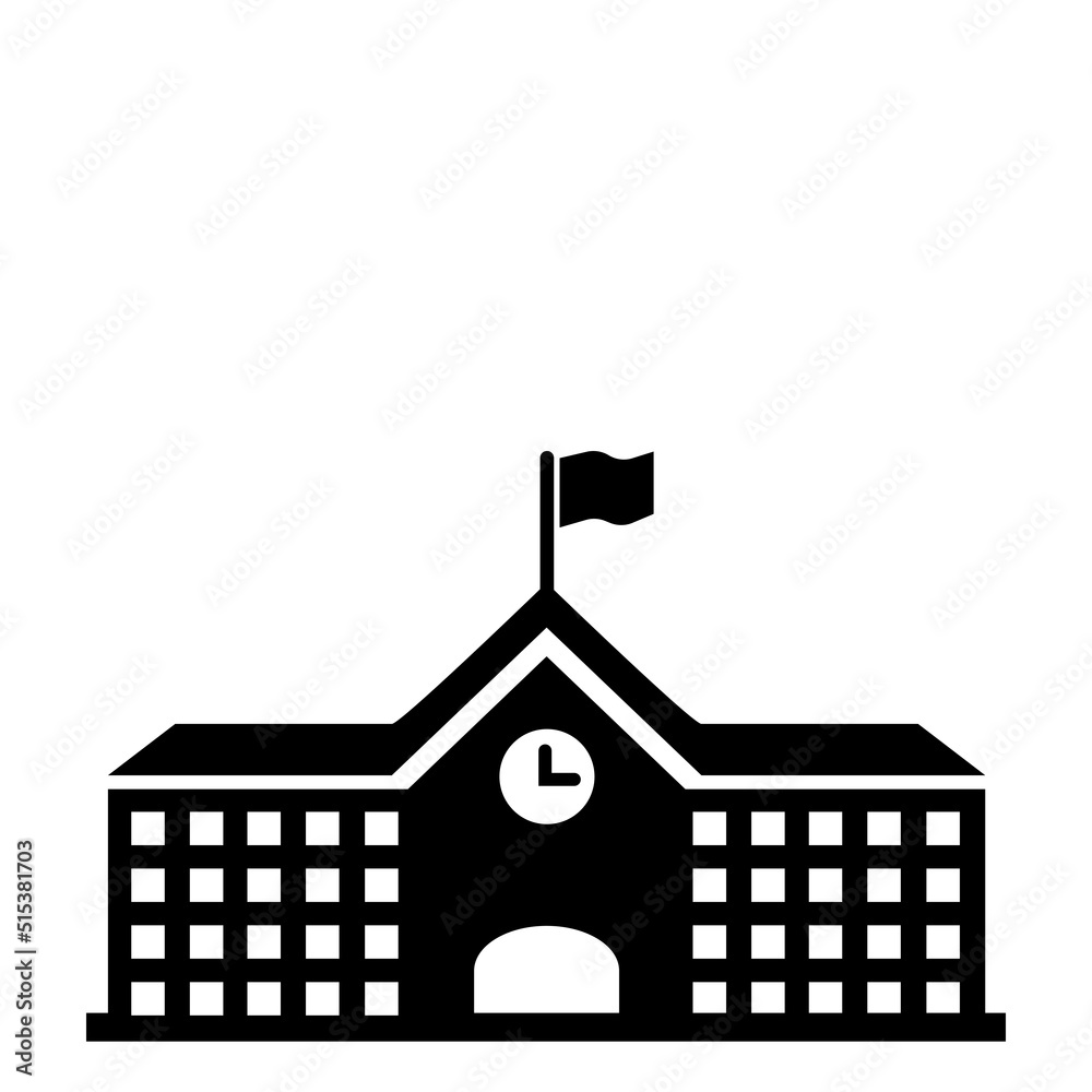 School with a green lawn. Icon. Flat vector illustration isolated on ...