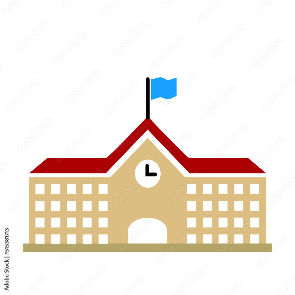 School with a green lawn. Icon. Flat vector illustration isolated on ...