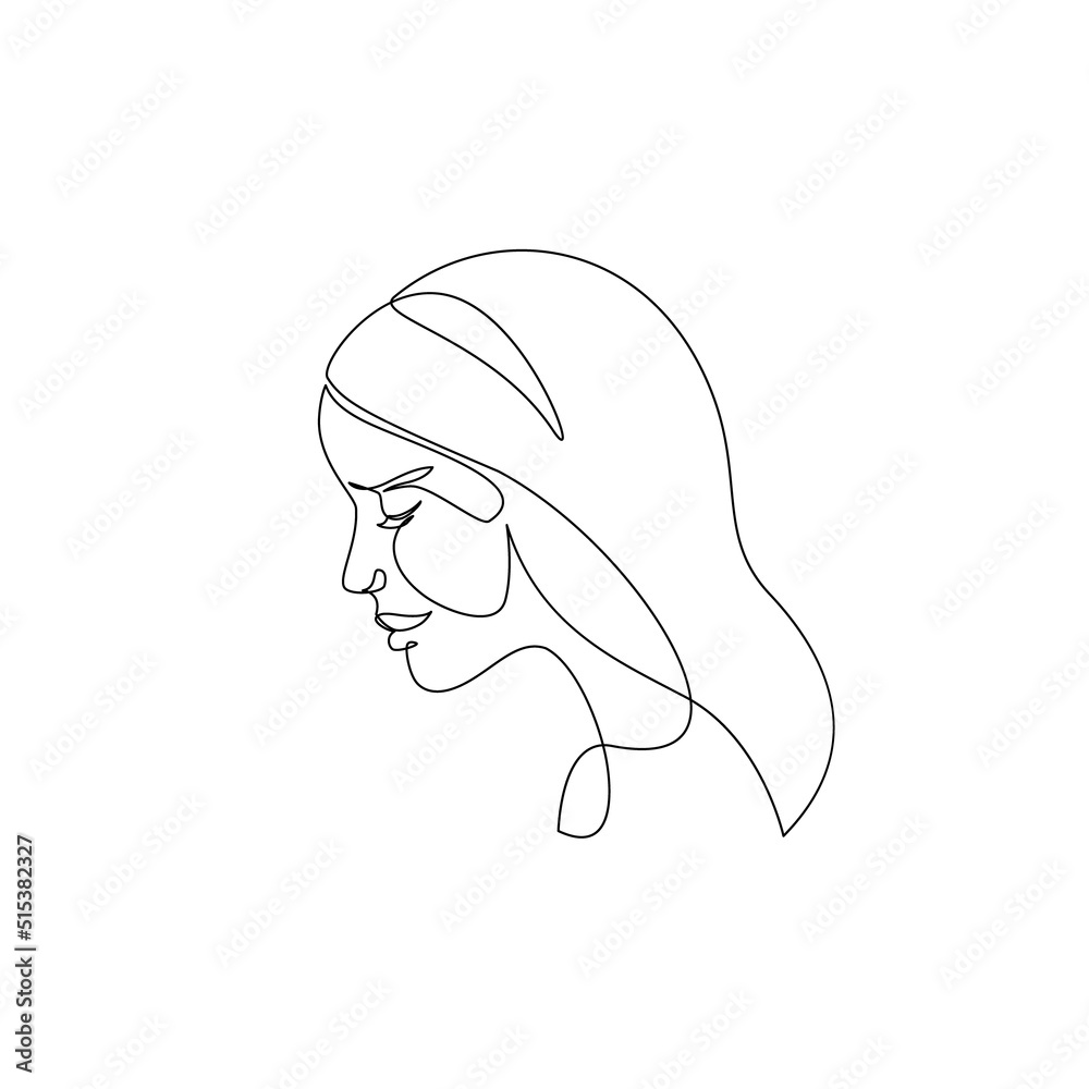 Female face one line drawing, curved lines. Stock Vector | Adobe Stock