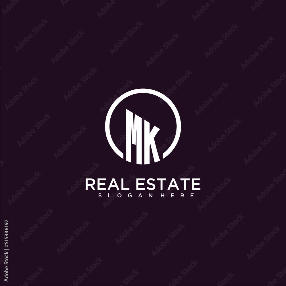 MK initial monogram building logo for real estate with creative circle ...