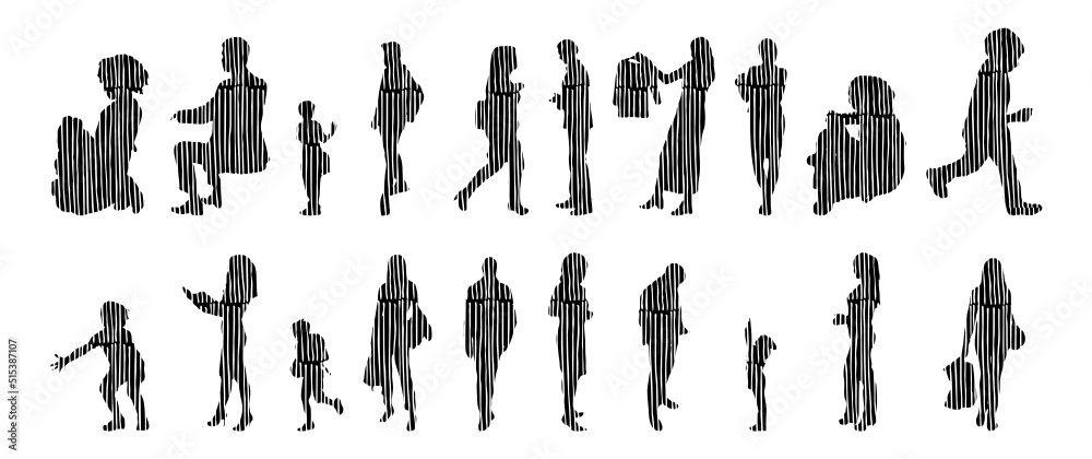 Vector silhouettes, Outline silhouettes of people, Contour drawing ...