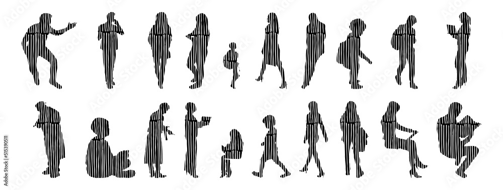 Vector silhouettes, Outline silhouettes of people, Contour drawing ...