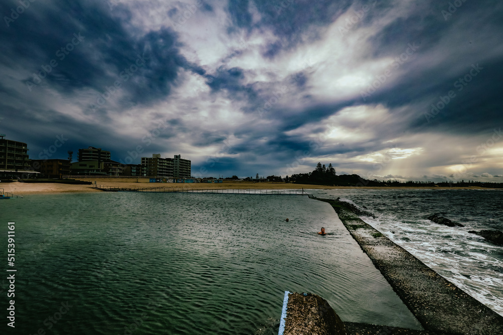 Kids swimming in the Ocean Baths swimming pool at Forster, NSW ...