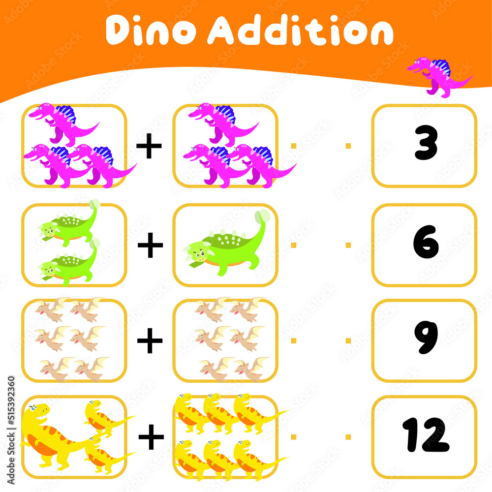 Math worksheet with dinosaur theme. Learning how to counting for ...
