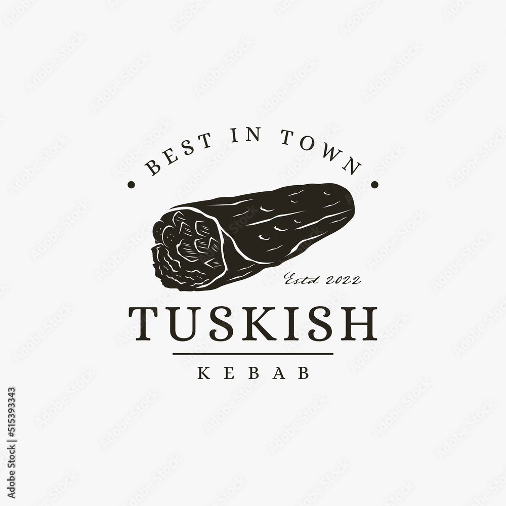 Vintage seal emblem Turkish food, kebab logo vector on white background ...