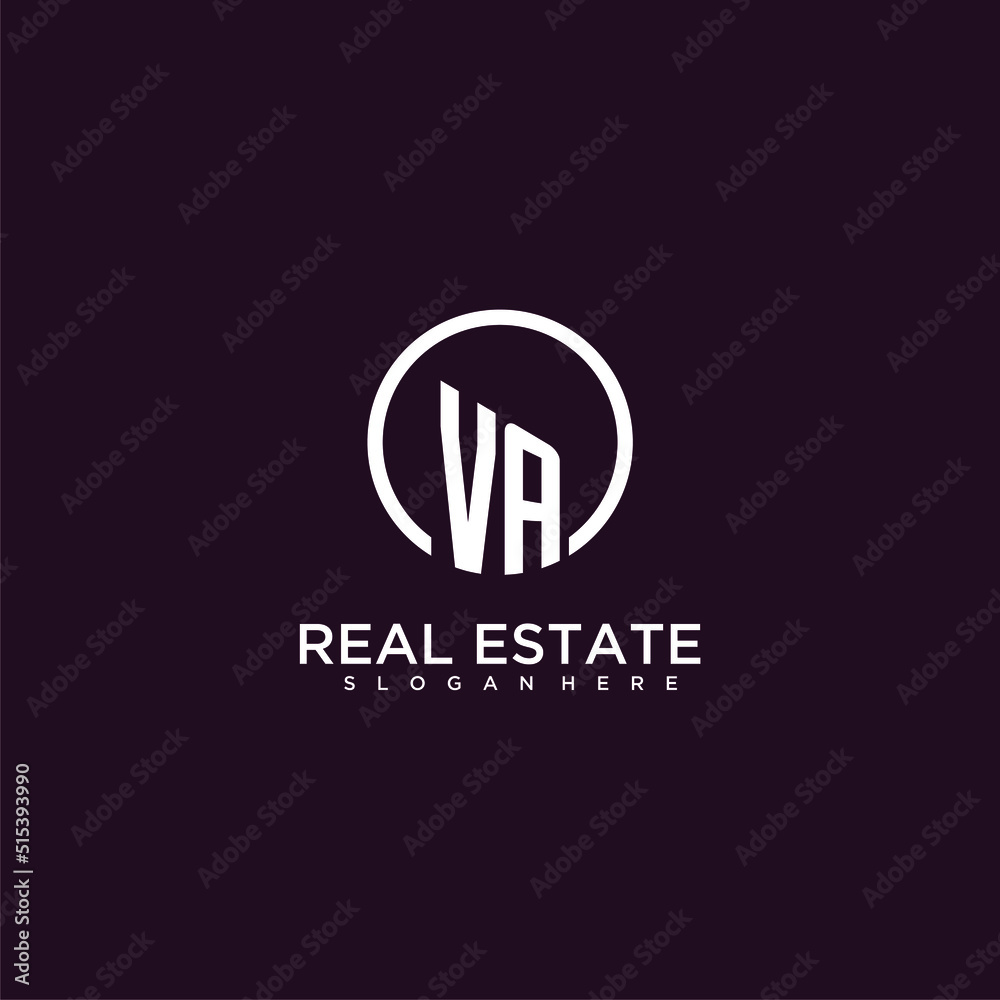 VA initial monogram building logo for real estate with creative circle ...