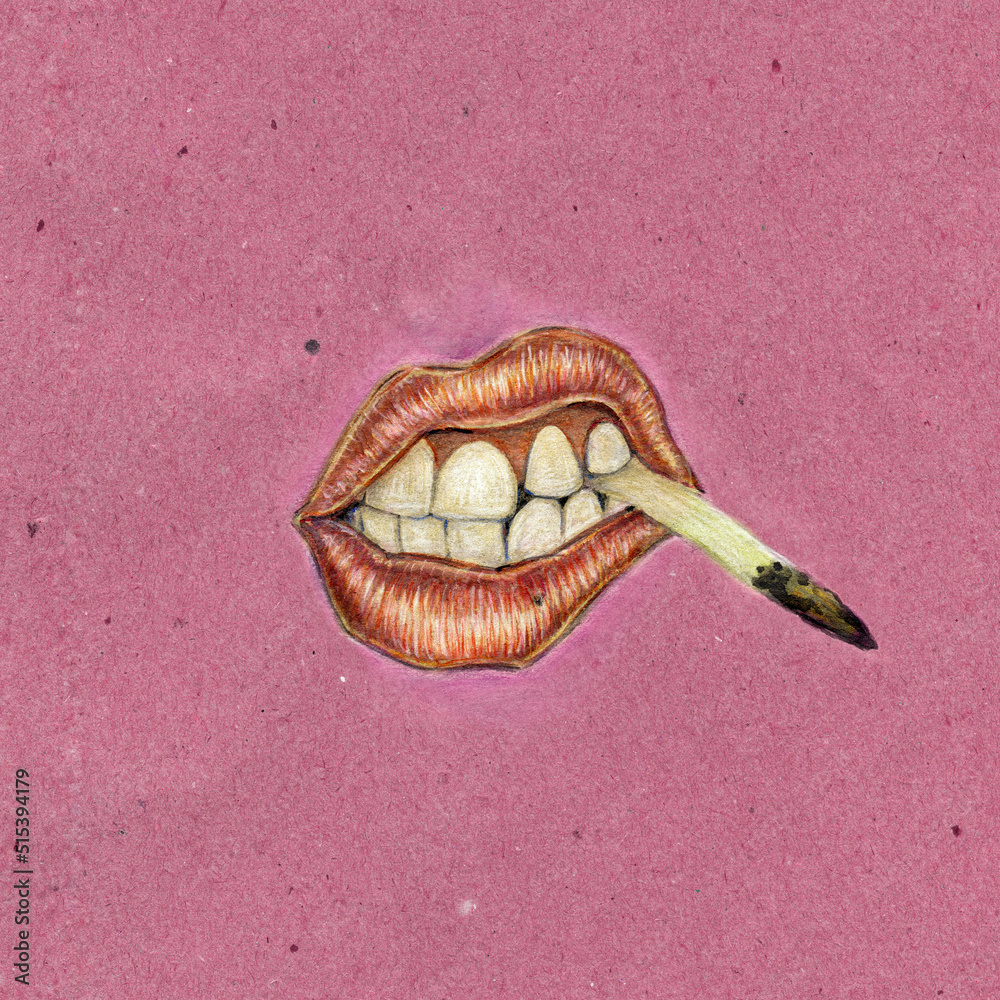 Bad girl smoking weed concept. Dirty red lips close up wallpaper. Sexy ...