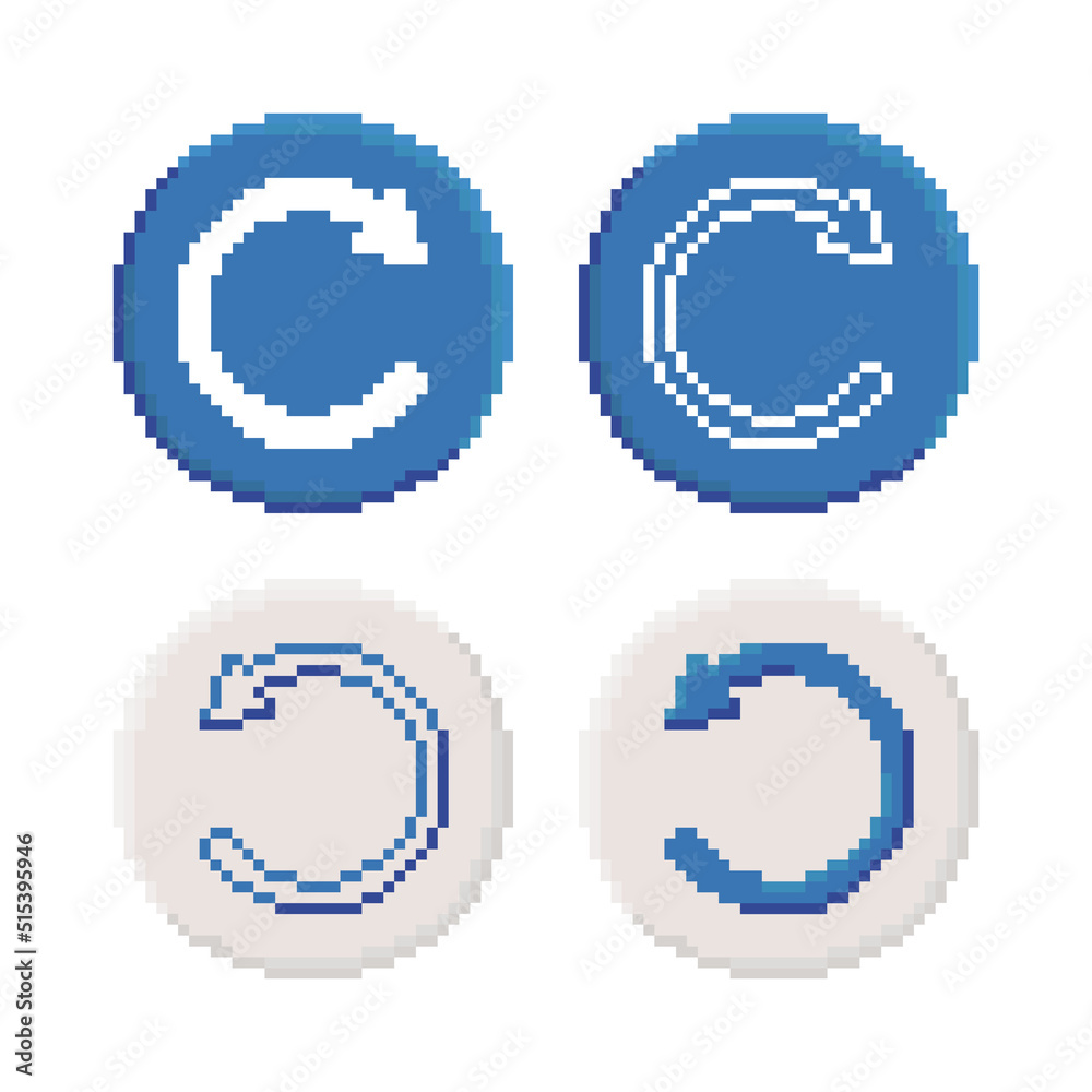 Redo Undo vector set on round button. Pixel art. 8 bit logo. eps10 ...