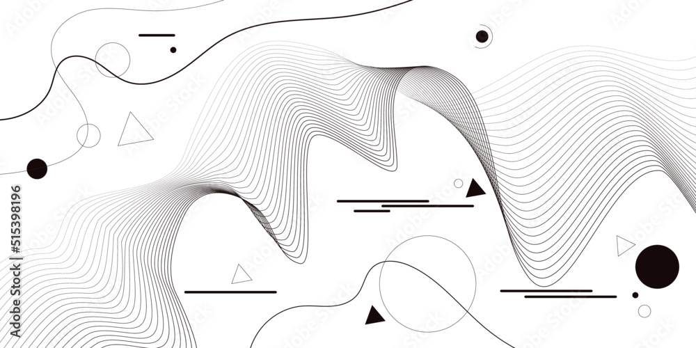 Undulate black wave swirl, frequency sound wave, twisted curve lines ...