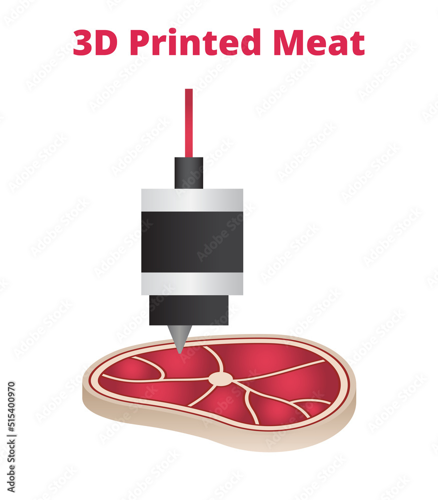 Vector illustration or icon of 3d printed meat or 3d printed steak ...