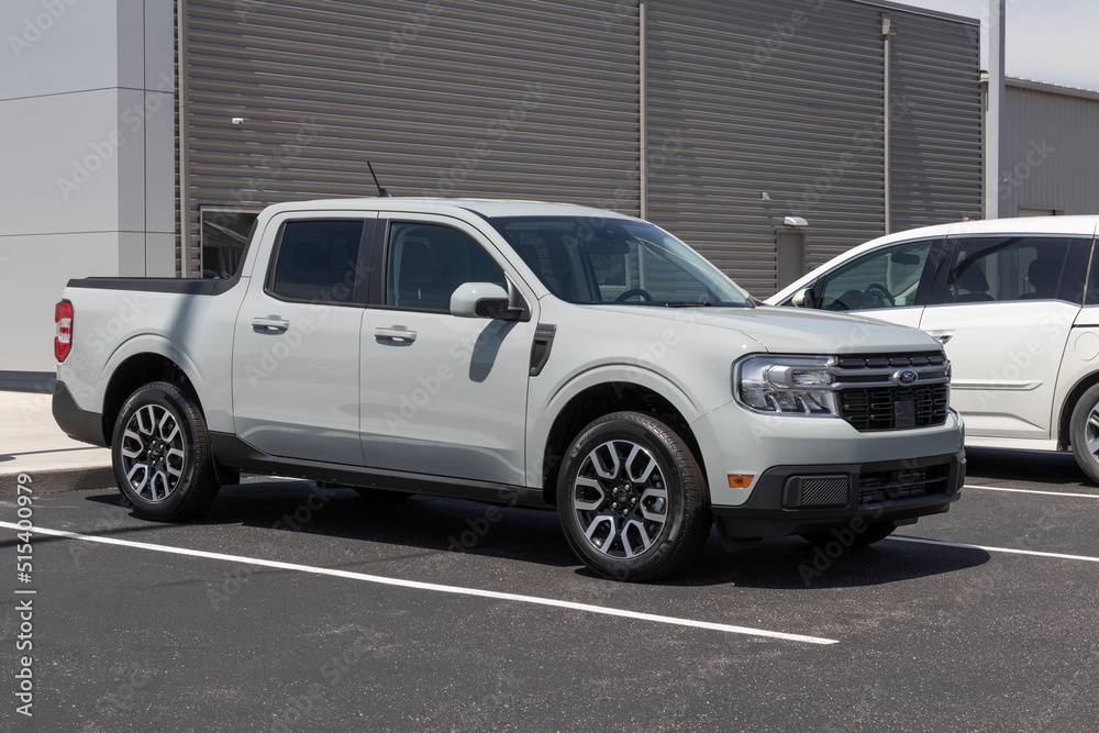 Ford Maverick compact truck display at a dealership. Ford offers the ...