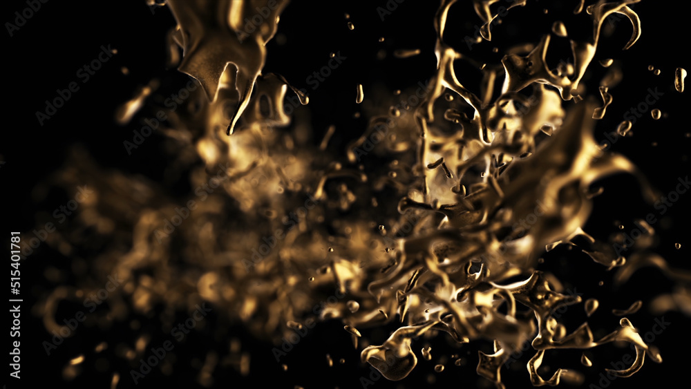 Beautiful, abstract, yellow splash of water rotating in frozen action ...