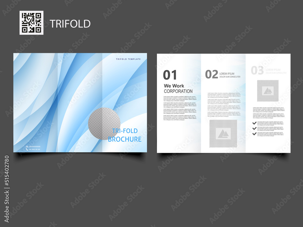 TRI-FOLD brochure with light blue waves. Blue motion tri-fold brochure ...