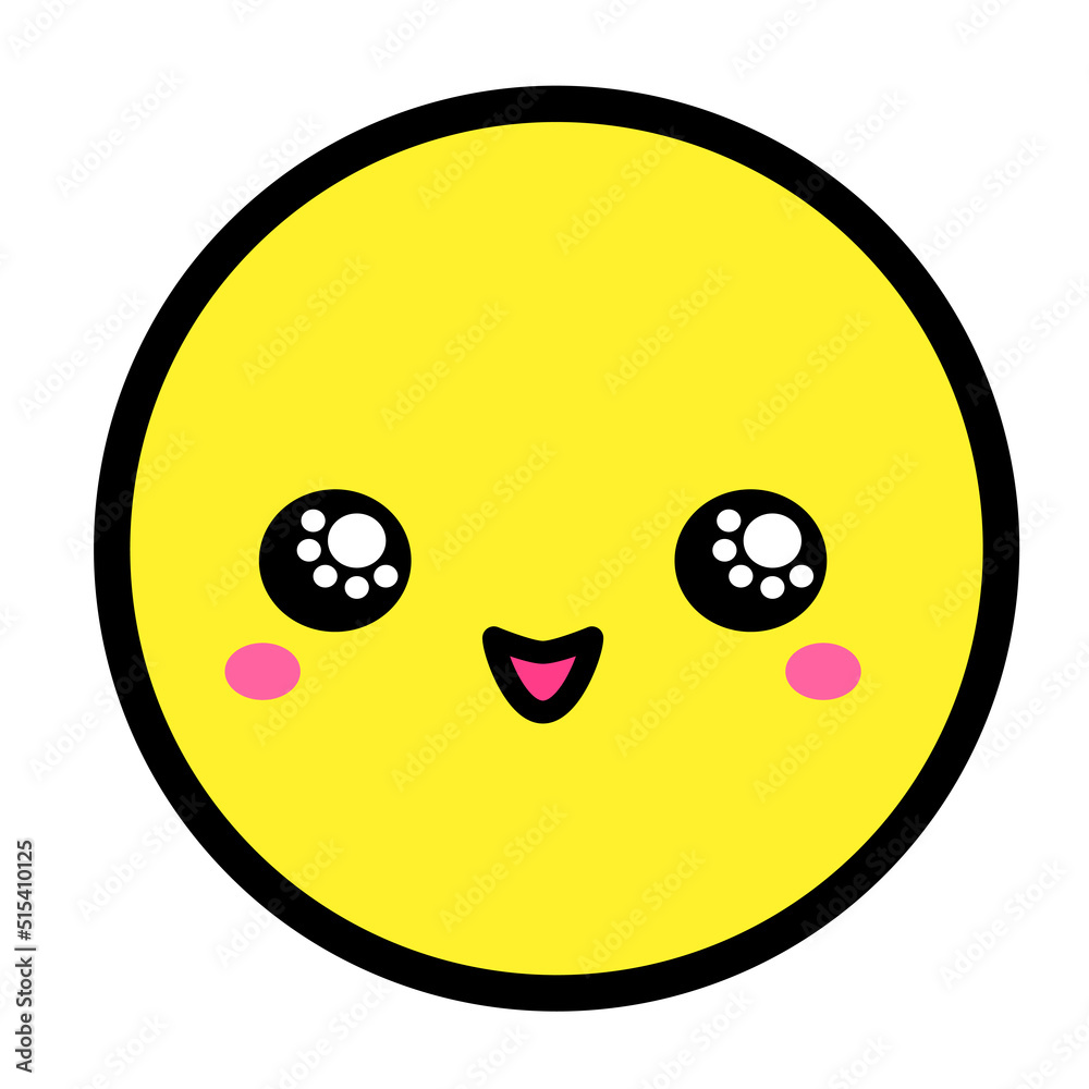 Flat kawaii emoji face. Cute funny cartoon character. Simple line art ...