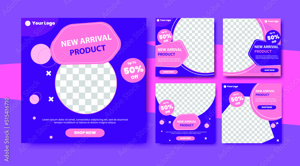 Vector illustration of pink and purple new product arrival templates ...