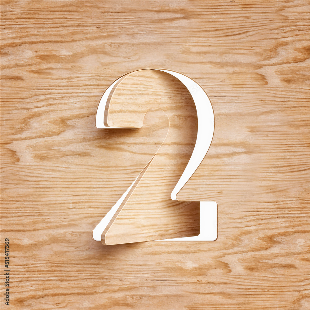 Cut out and rotated font made of wood digit number 2. High definition ...
