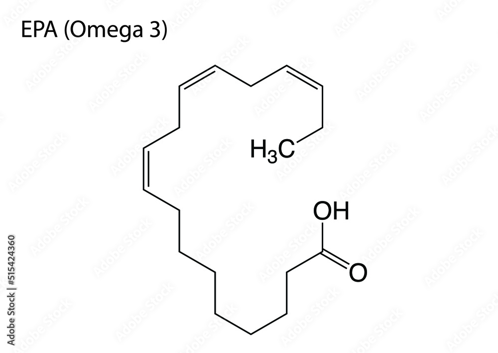 Digital vector illustration of the chemical structure of EPA or Omega 3 ...