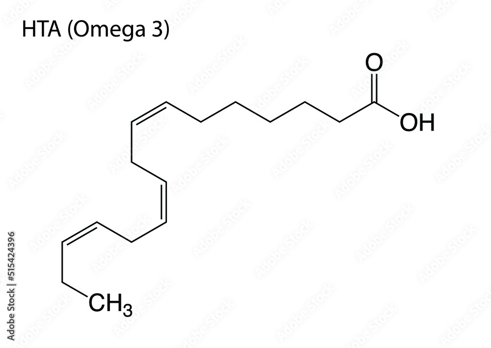 Digital vector illustration of the chemical structure of HTA or Omega 3 ...