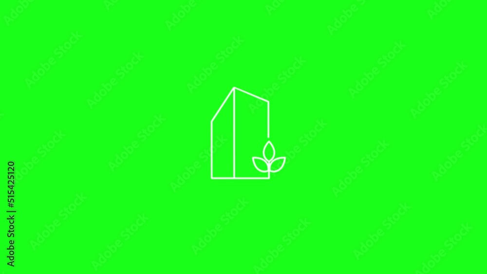 greenscreen of green house animation logo with continuous line style ...