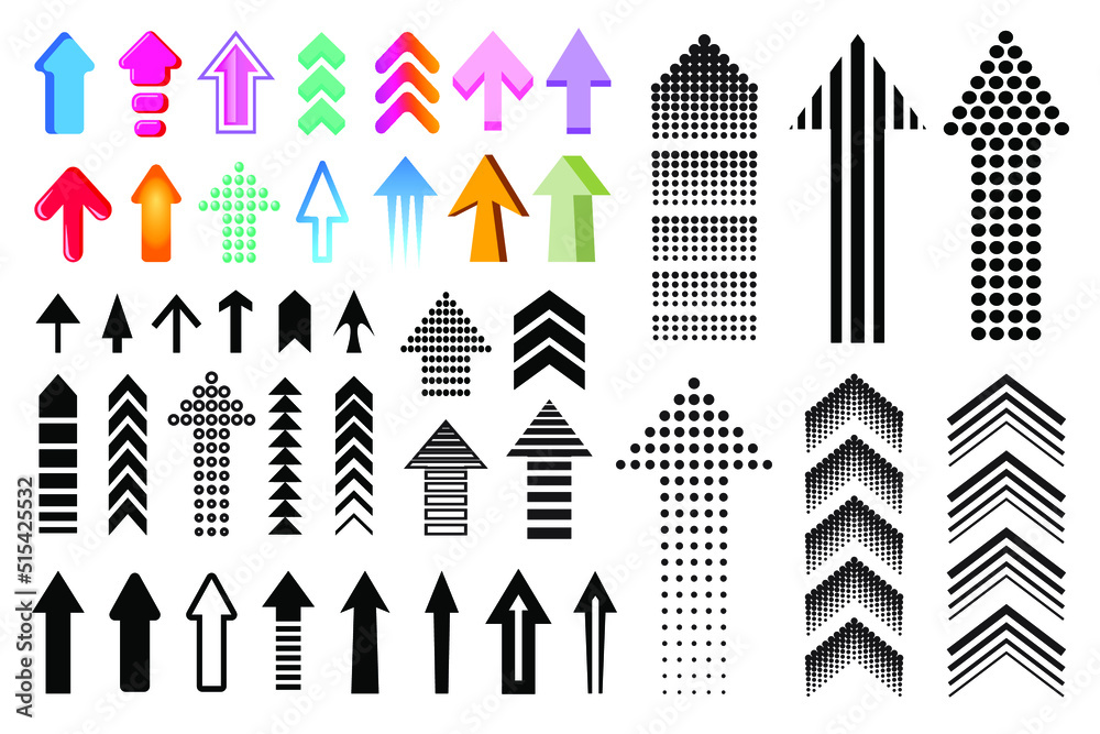 Up direction arrow set. Collection of black and colorful arrows ...