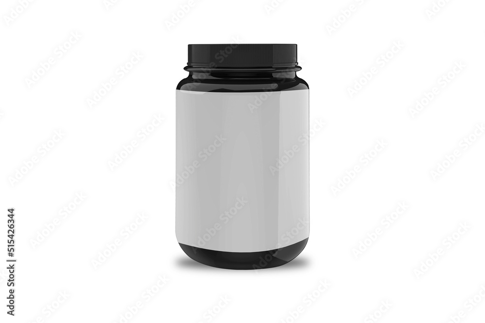 Blank supplement black plastic jar mockup isolated on white background ...