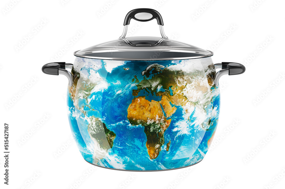 Earth texture map painted on the stainless steel stock pot. 3D ...