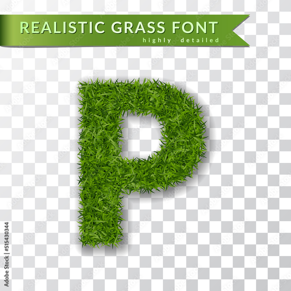 Grass letter P, alphabet 3D design. Capital letter text. Green font ...