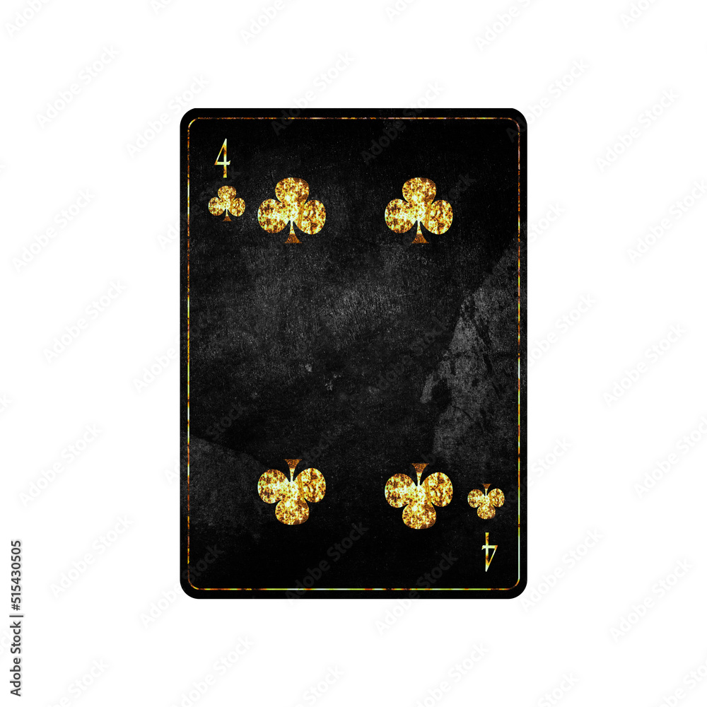 Four of Clubs, grunge card isolated on white background. Playing cards ...