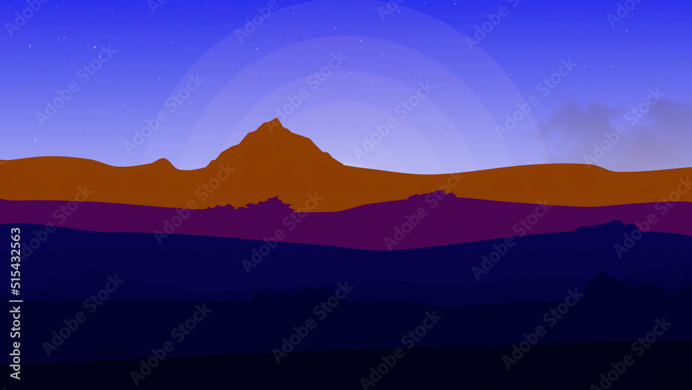 Cartoon ride near the mountains. Panning shot of a mountain ridgeline ...