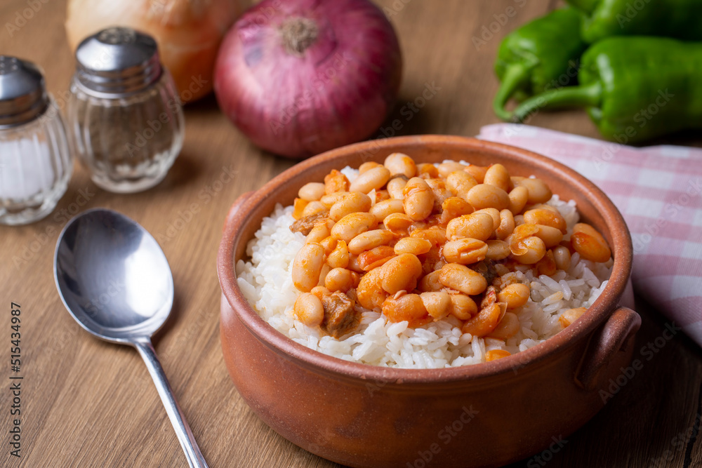 Traditional Turkish cuisine. Kuru Fasulye . Haricot Beans, rice and ...