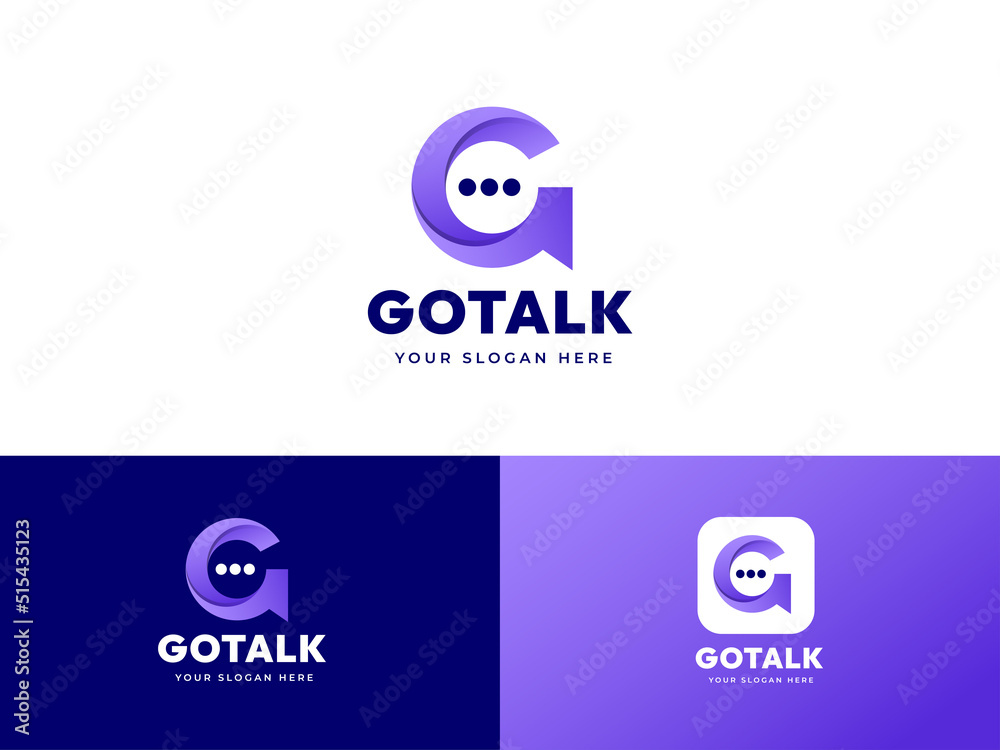 Letter G with chat icon logo design creative emblem talk design ...