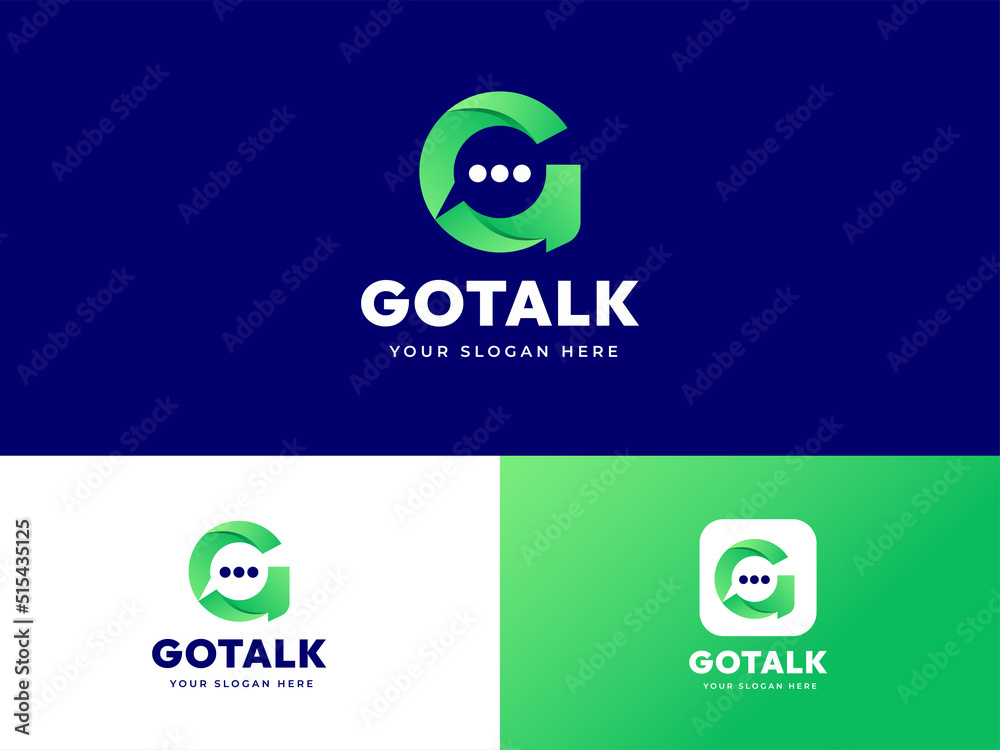 Letter G with chat icon logo design creative emblem talk design ...