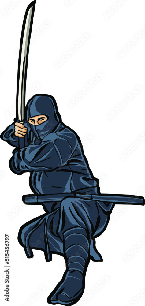 Ninja sitting pose with blade Stock Vector | Adobe Stock