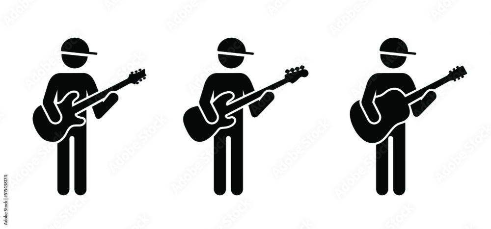 Stickman, stick figure man singer. Musician, guitar player or guitaris ...