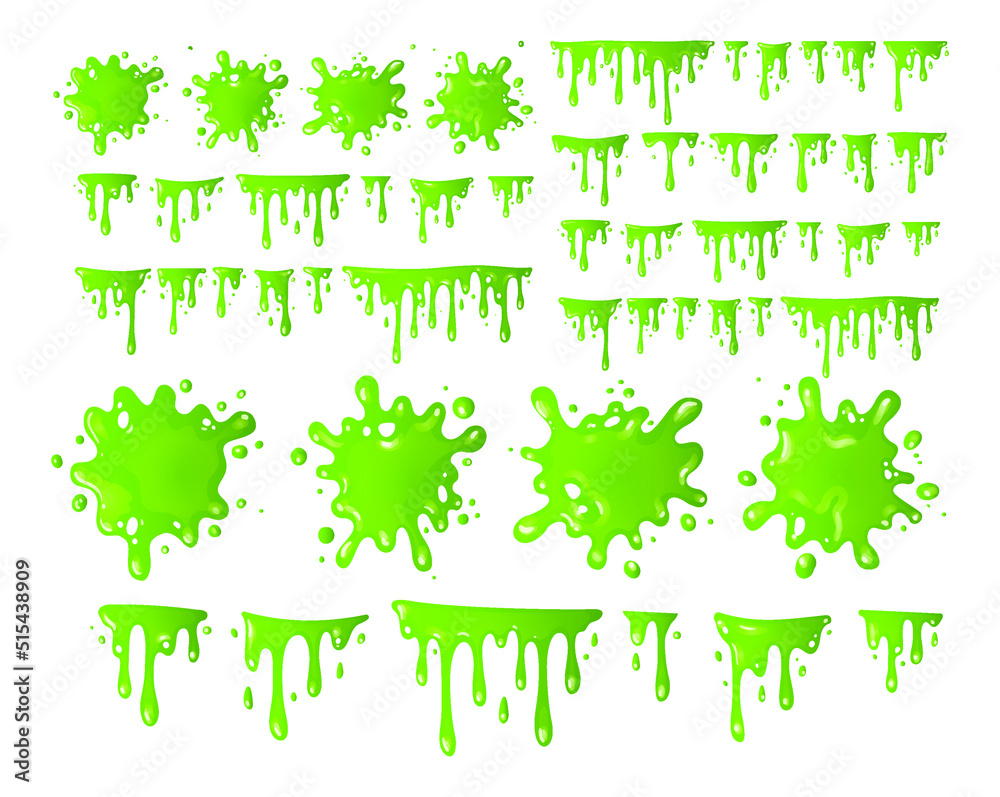 Green cartoon slime. Splashes of googoo drops, sticky dripping mucus ...