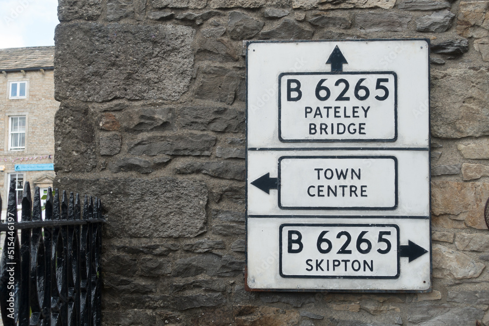 An old road sign indictaes the direction on B6265 for Pateley Bridge ...
