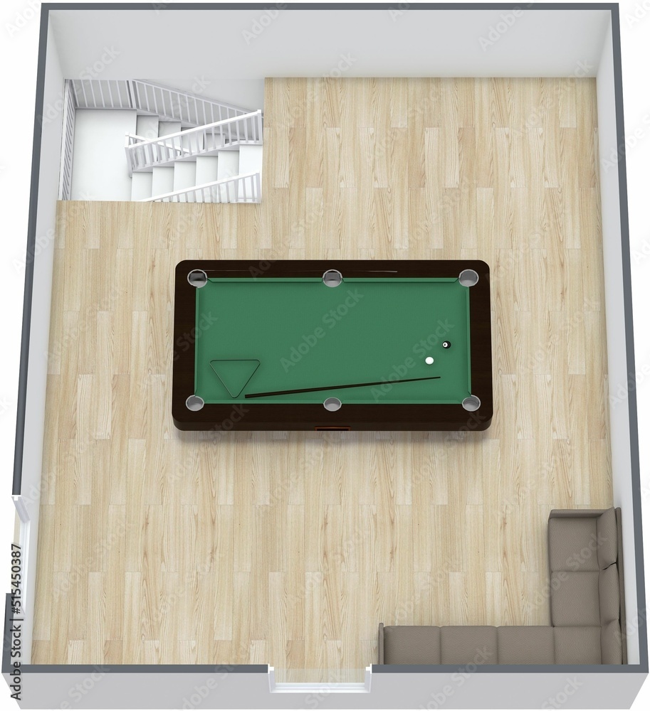 3d render design of the top view of a room has 8 pool game table with ...