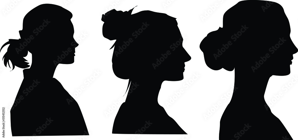 Women head silhouette illustration. Beautiful female faces profiles ...