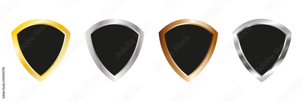 Shield set. Protection guard collection. Golden, silver and copper ...