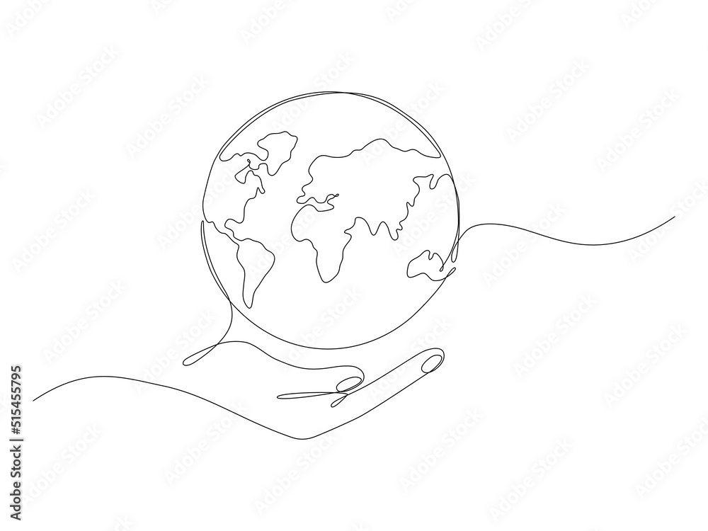 Human Hands Holding Earth Globe Continuous Line Art Drawing Save Of