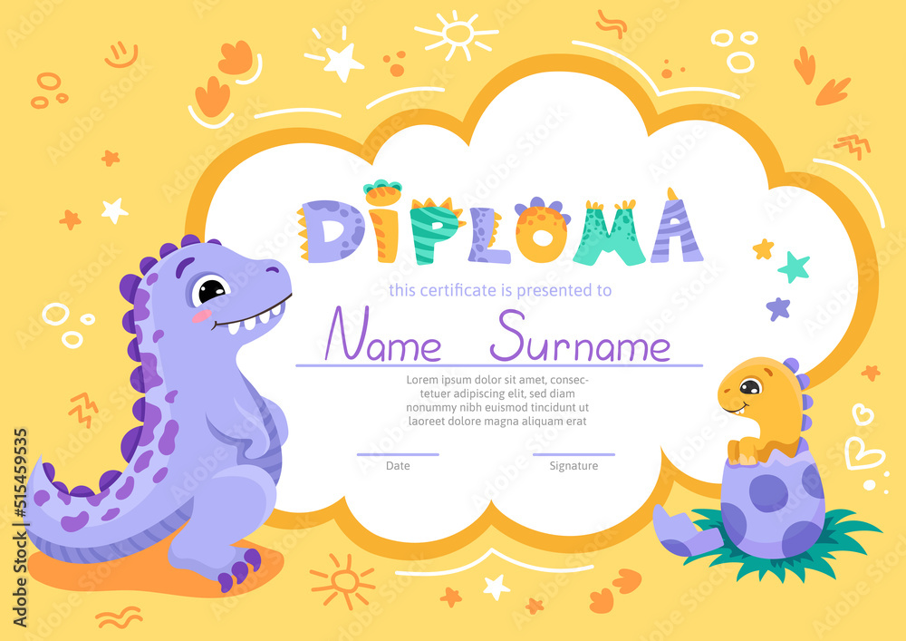 Colorful school and preschool diploma certificate for kids and children ...