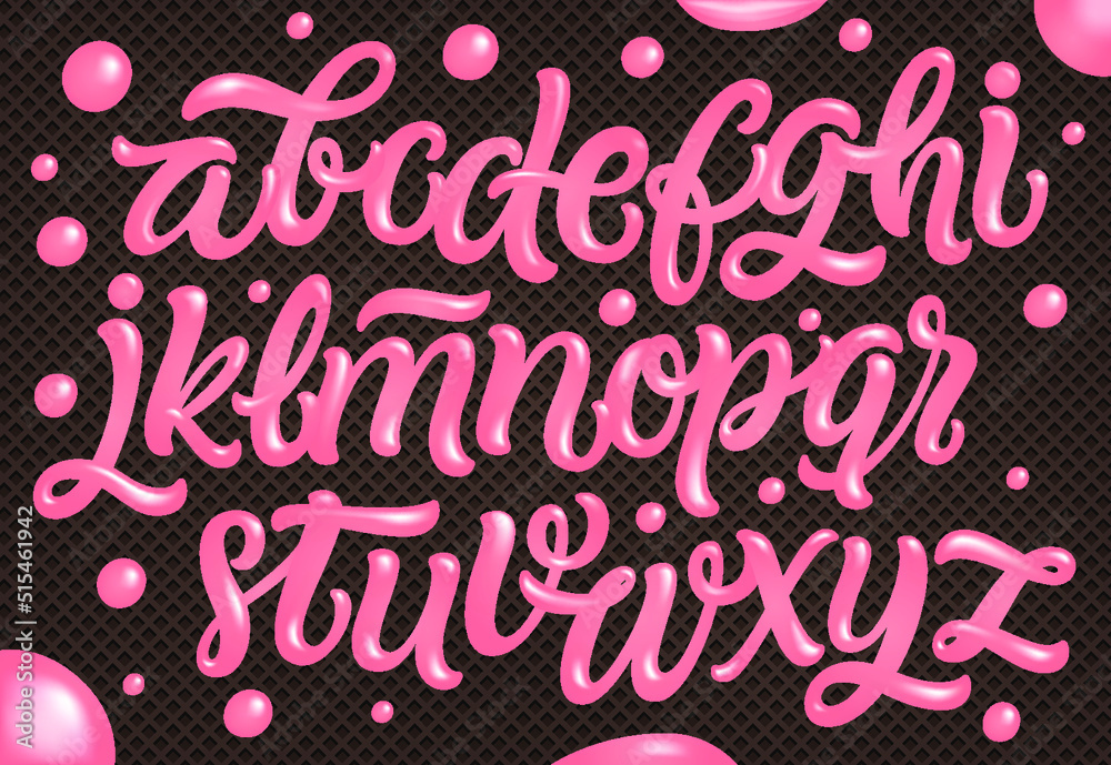 Bubble Gum Alphabet Set. Pink Font Isolated on White Background. Hand ...